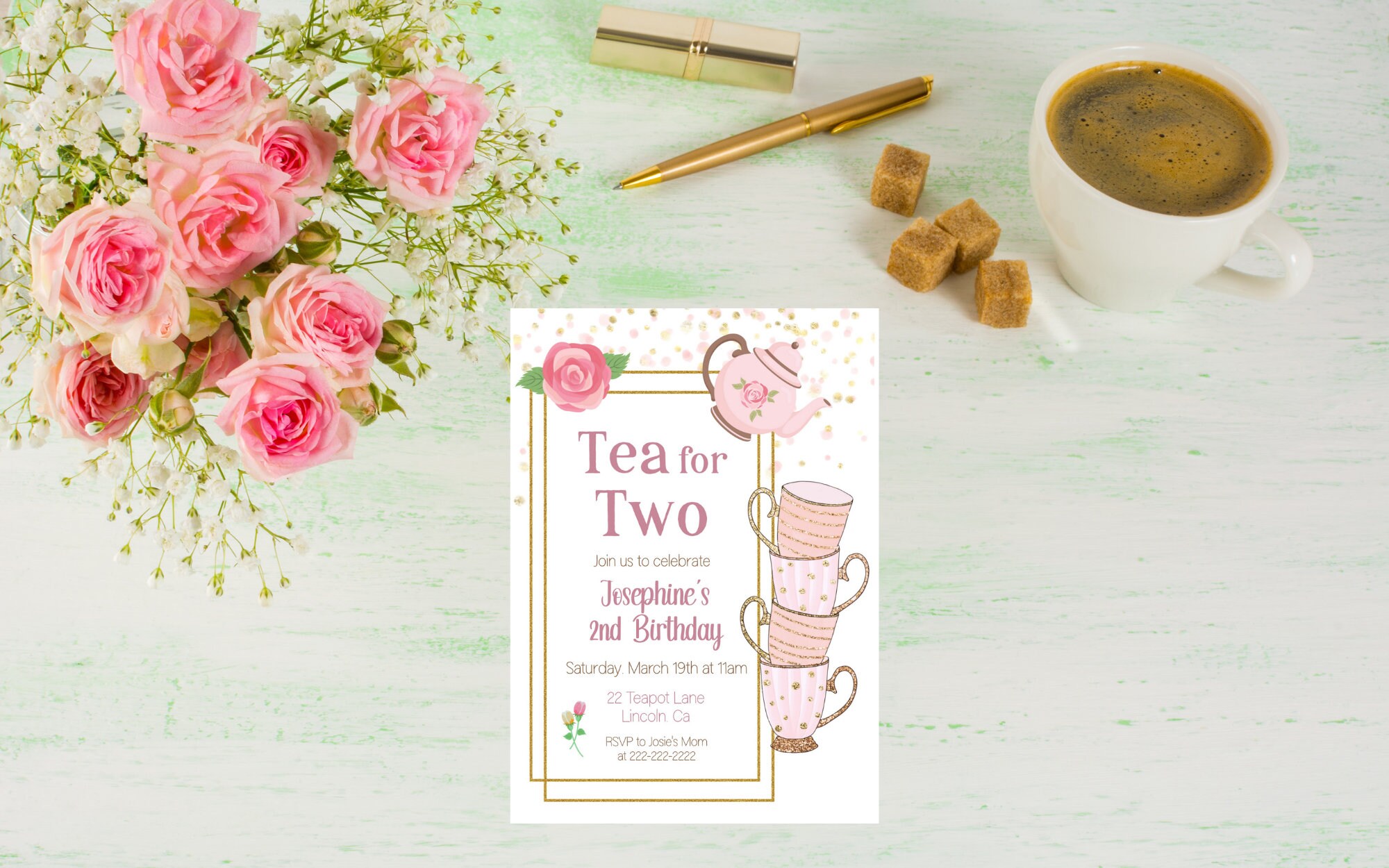Tea for Two Birthday Party Invitation | Printable Tea Party Theme 2nd ...