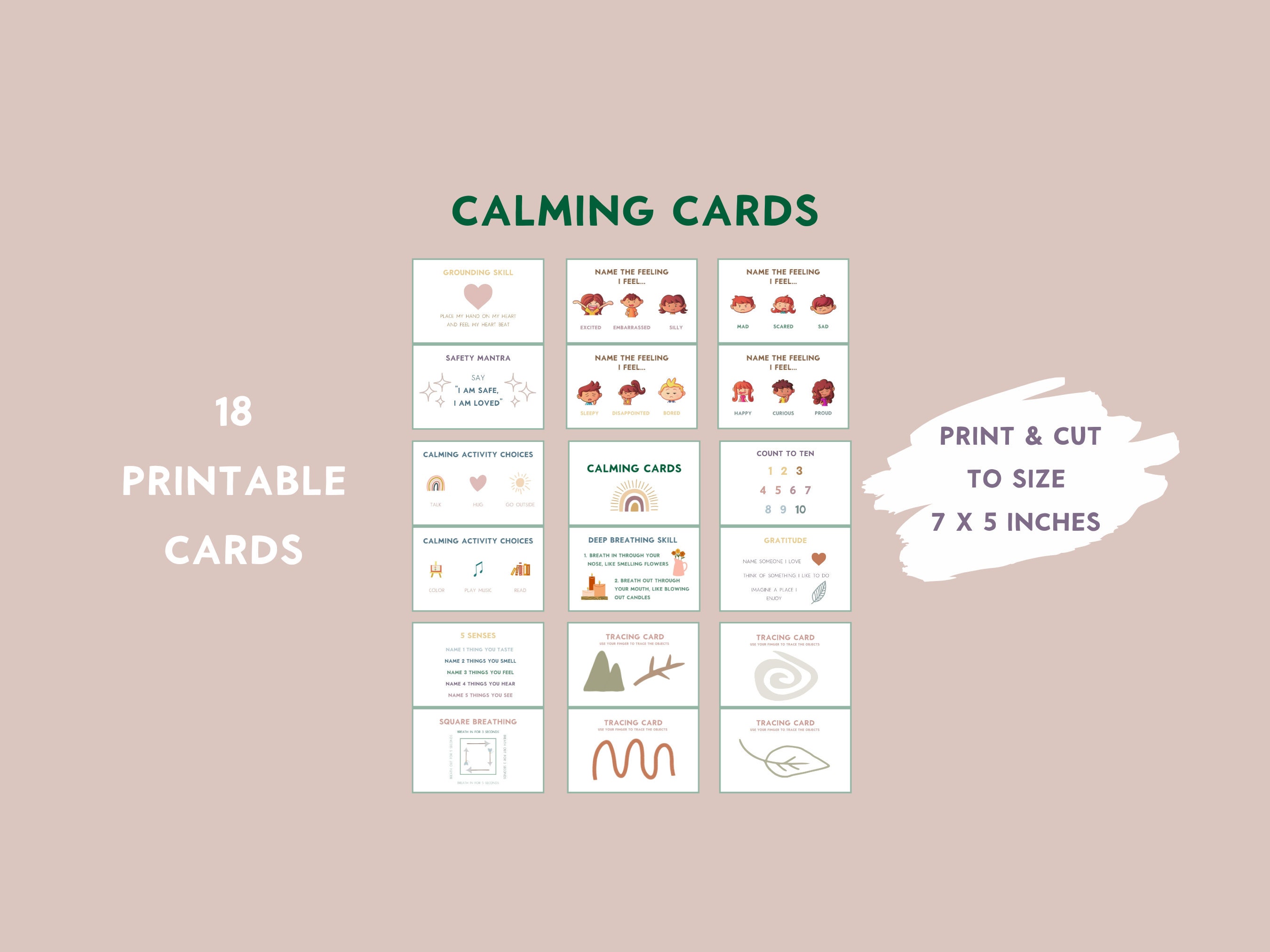 Calming Cards for Children Printable Toddler Cards Preschooler Coping ...