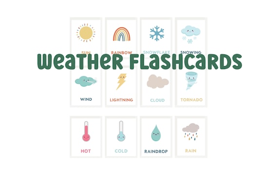 Weather Flashcards Printable Flash Cards Educational - Etsy
