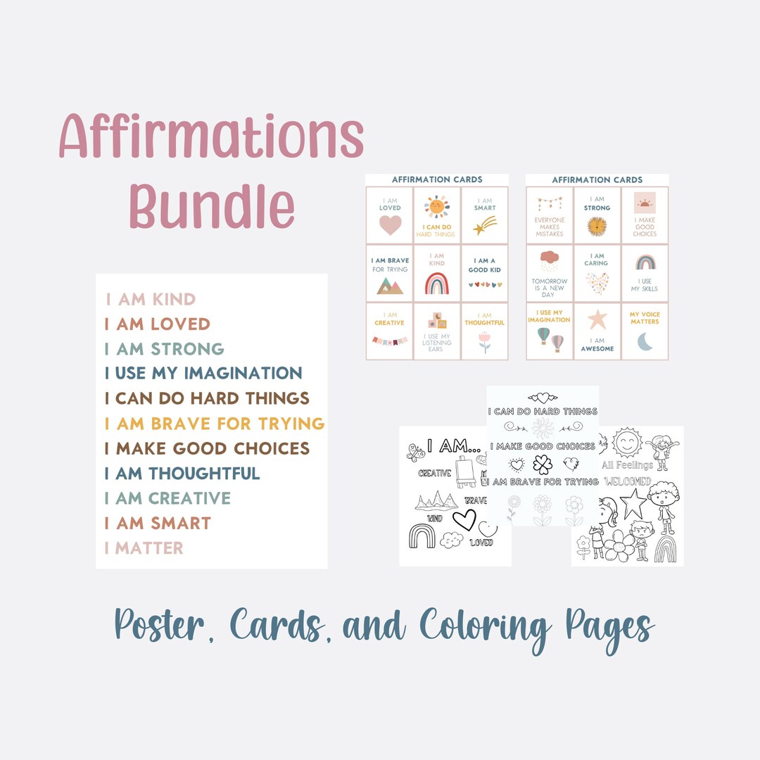 Affirmations Bundle: Printable Poster, Toddler Affirmation Cards, and ...