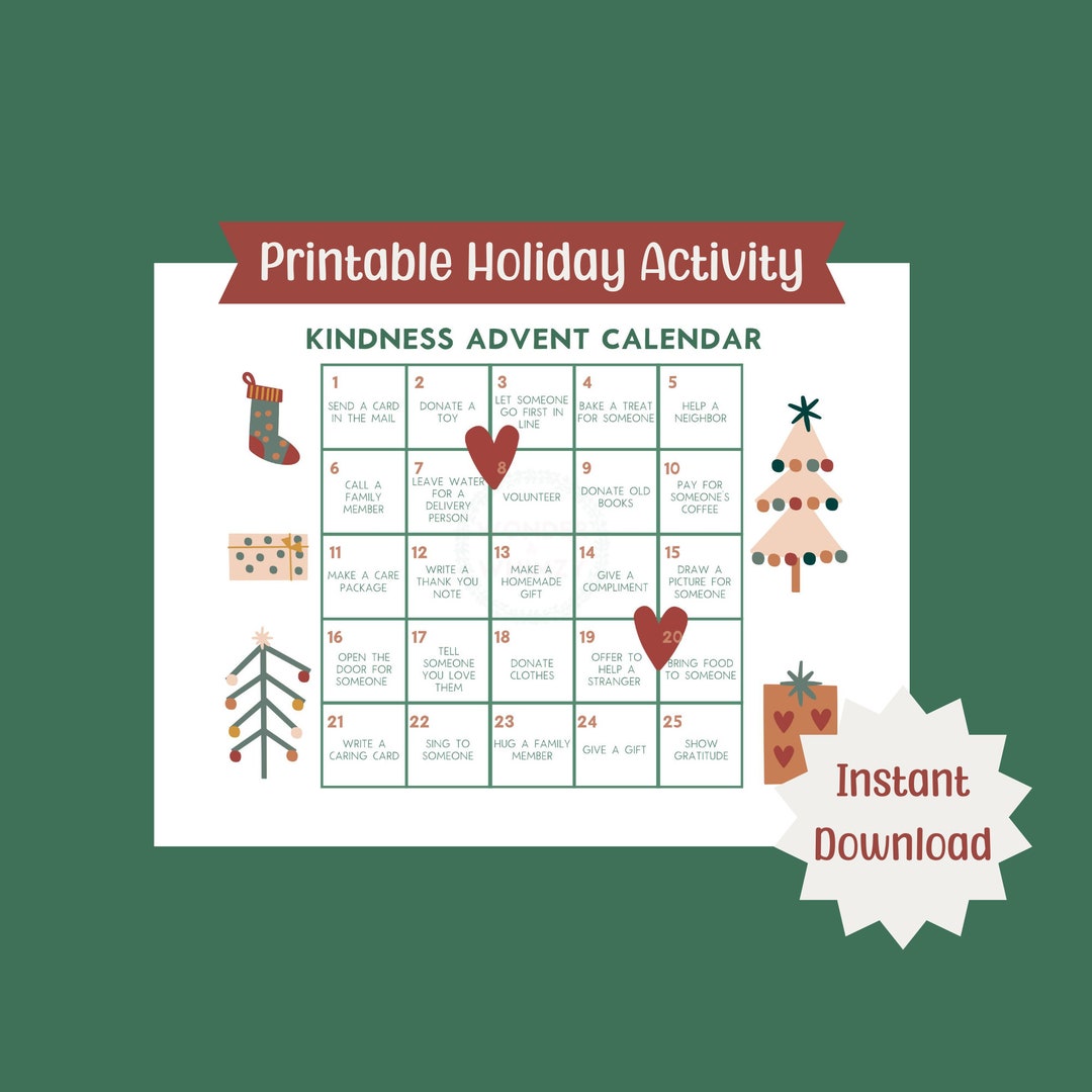 Kindness Advent Calendar | Printable Holiday Calendar | Christmas ...