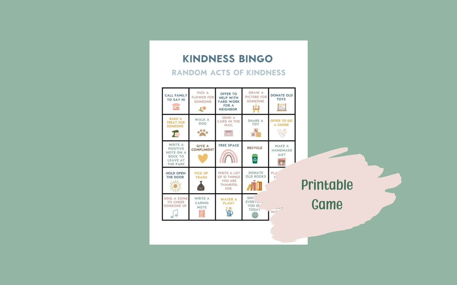 Kindness Bingo | Printable Acts of Kindness | Digital Download - Etsy