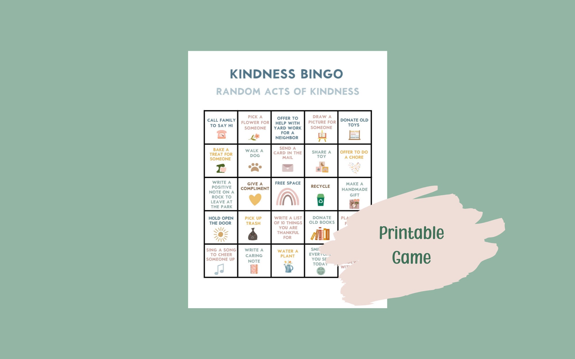 Kindness Bingo | Printable Acts of Kindness | Digital Download - Etsy
