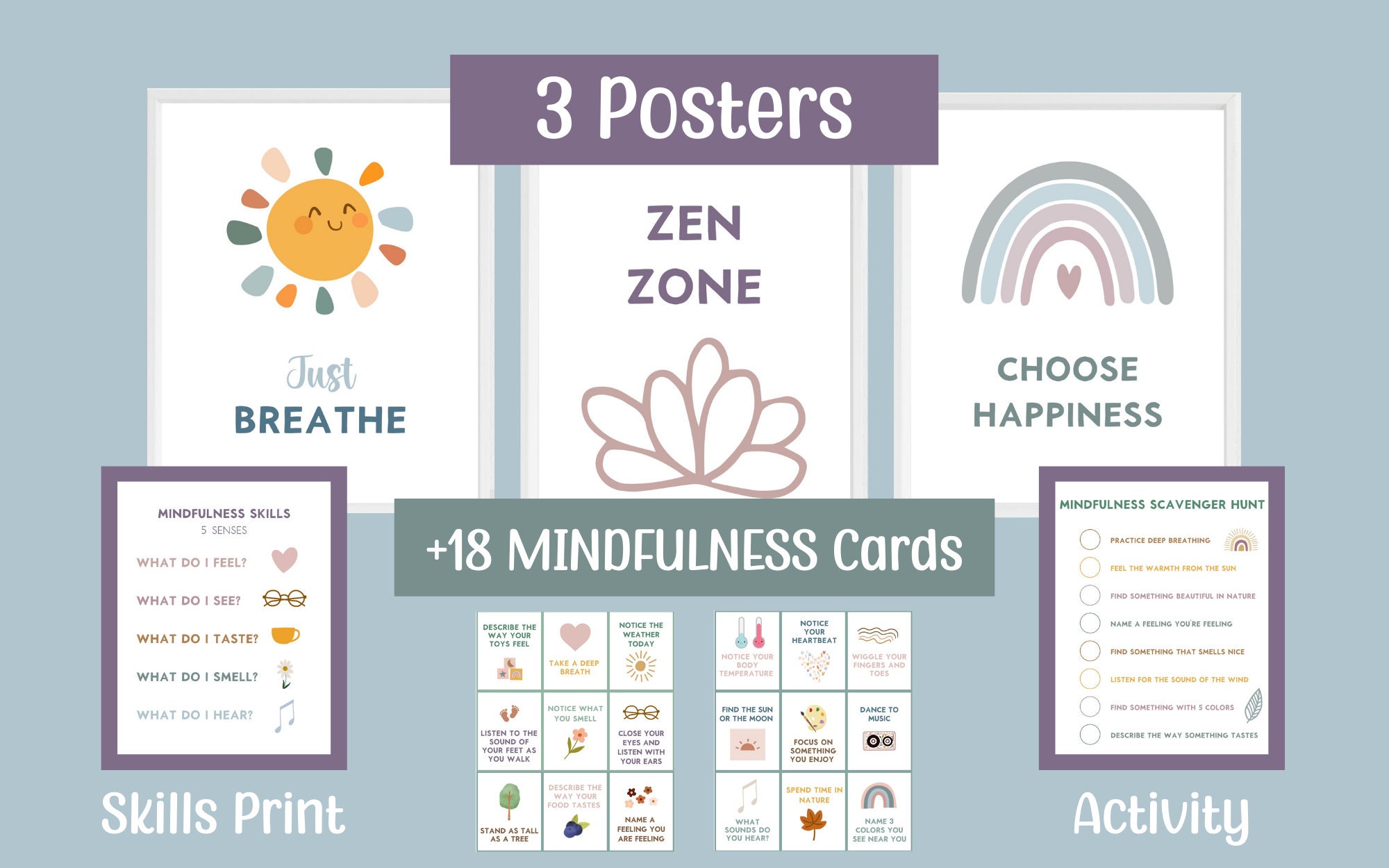 Mindfulness Bundle: Zen Zone Poster, Just Breathe, Choose Happiness ...