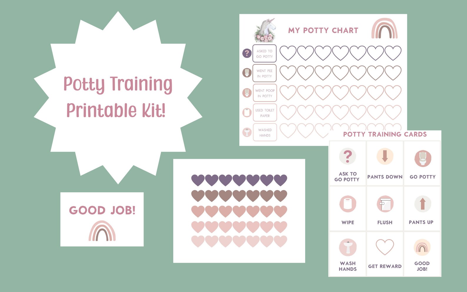 Potty Training Printable Bundle: Reward Chart, Potty Training Cards ...