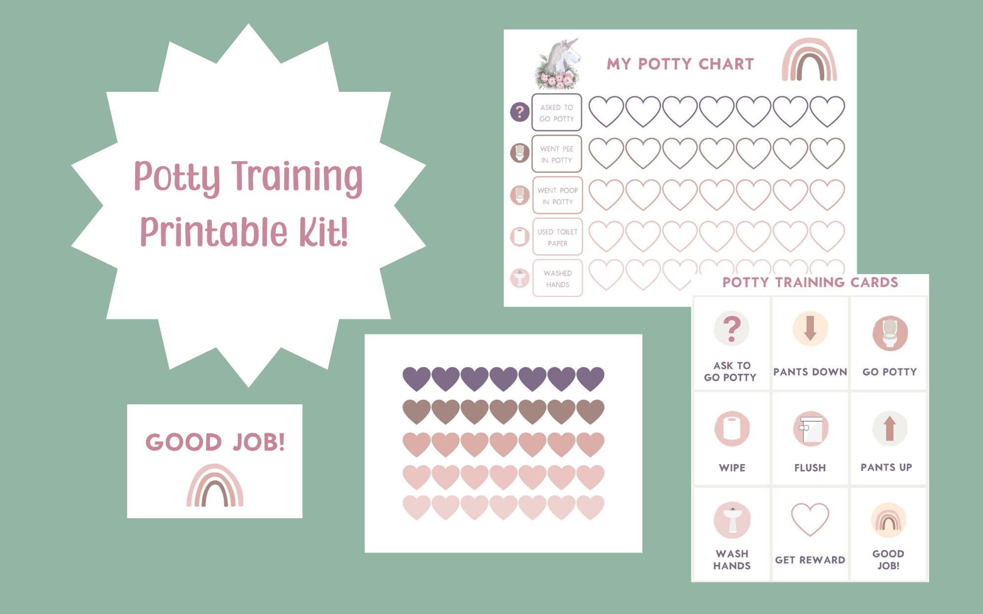 Potty Training Printable Bundle: Reward Chart, Potty Training Cards ...
