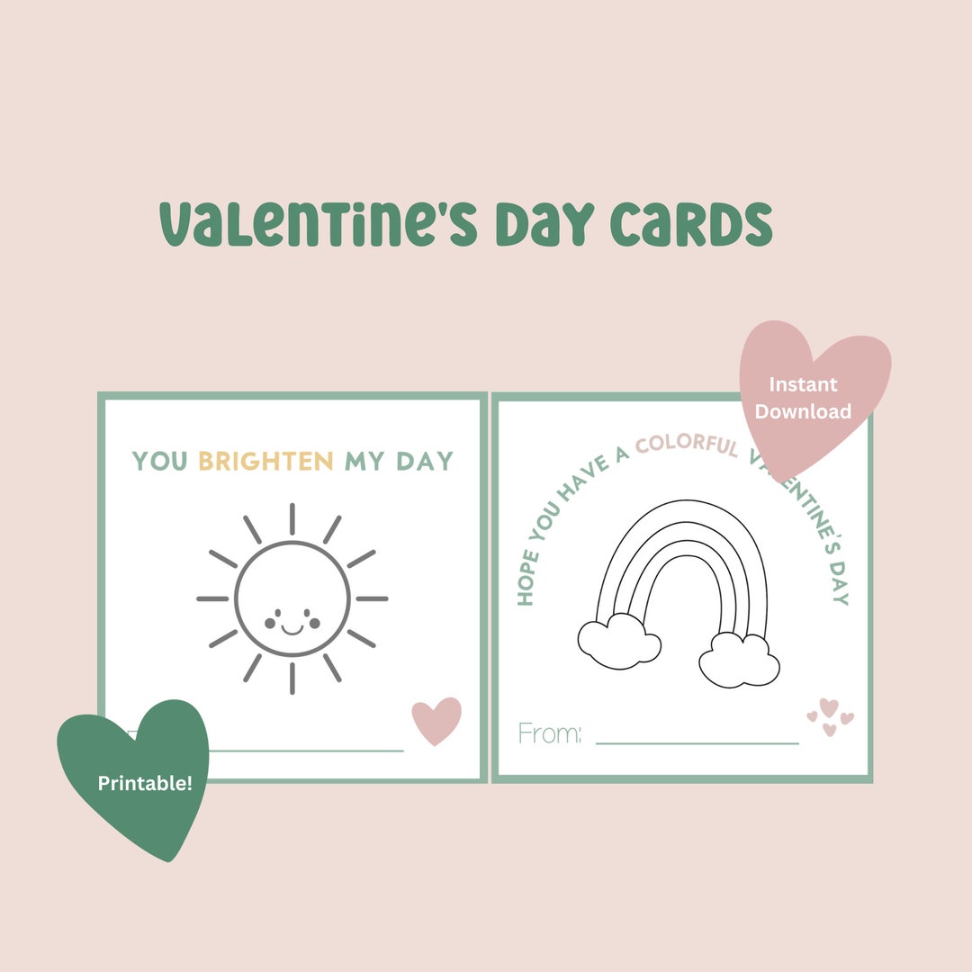 Coloring Valentine’s Day Cards | Printable Class Valentines for Kids - Etsy