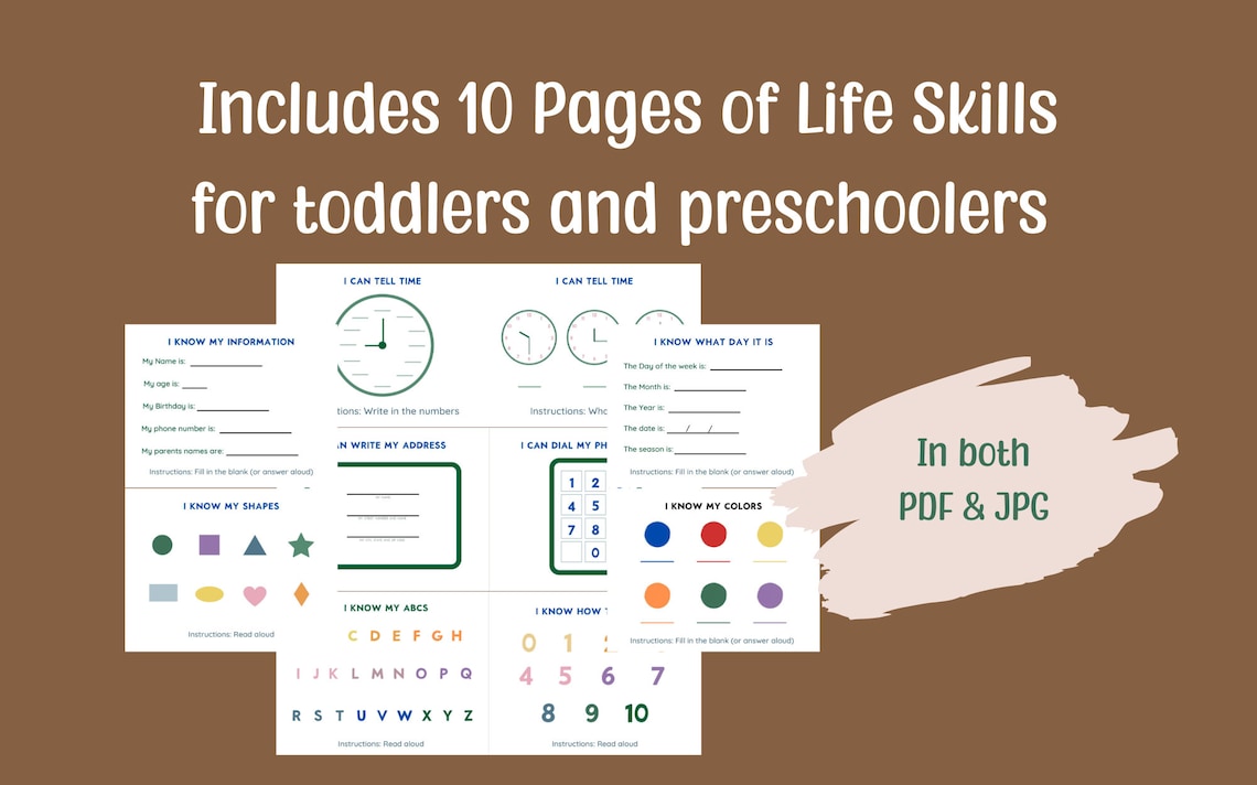 Life Skills Preschool Printables Kids Worksheets Instant Download - Etsy