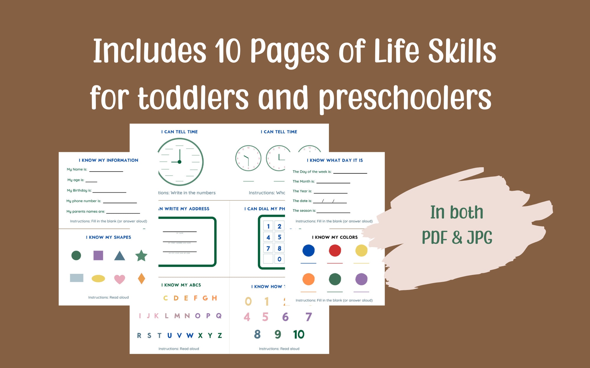 Life Skills Preschool Printables | Kids Worksheets | Instant Download ...