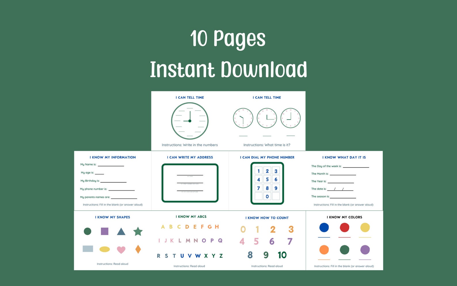 Life Skills Preschool Printables Kids Worksheets Instant - Etsy