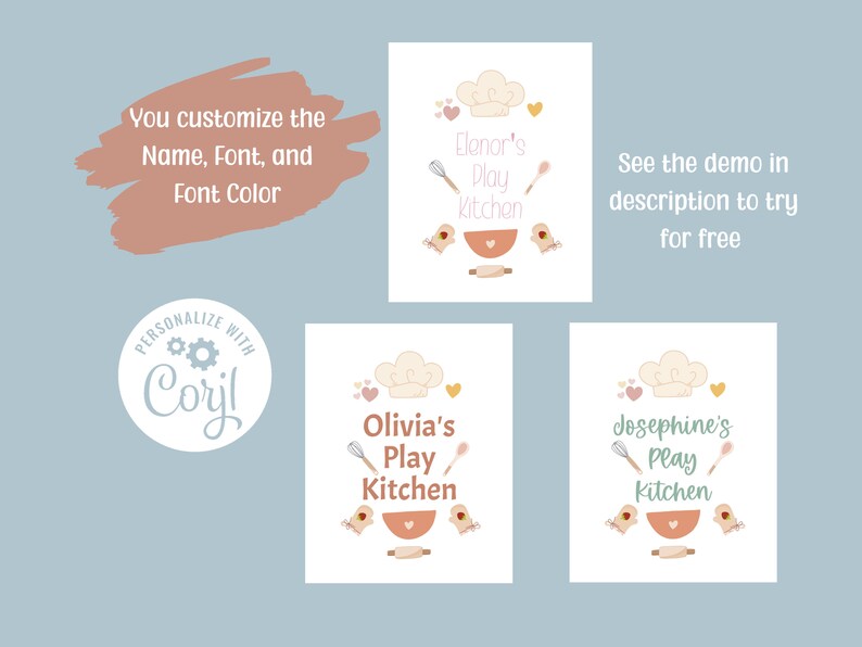 Play Kitchen Sign | Printable Custom Name Sign | Playroom Decor ...