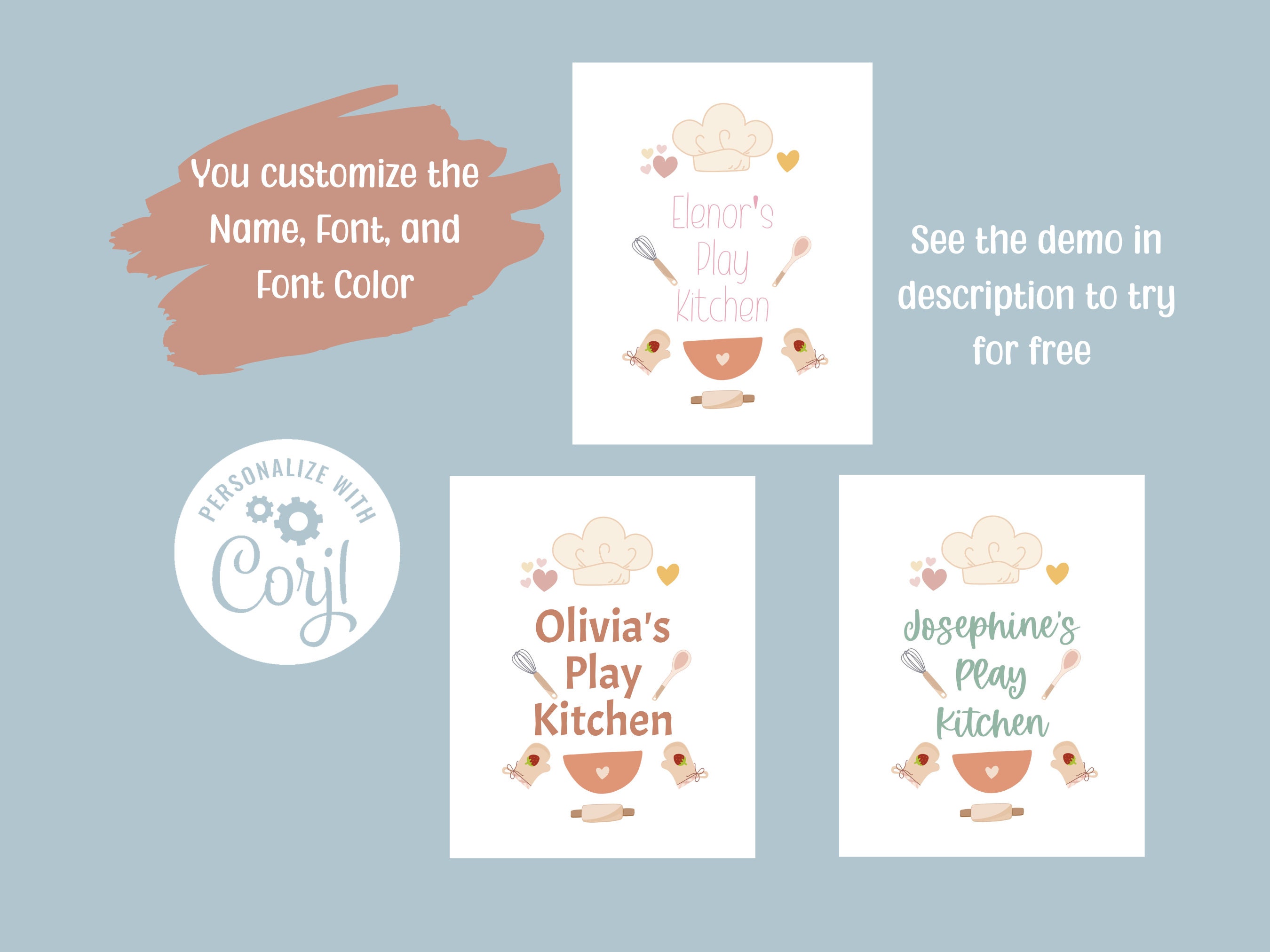 Play Kitchen Sign | Printable Custom Name Sign | Playroom Decor ...