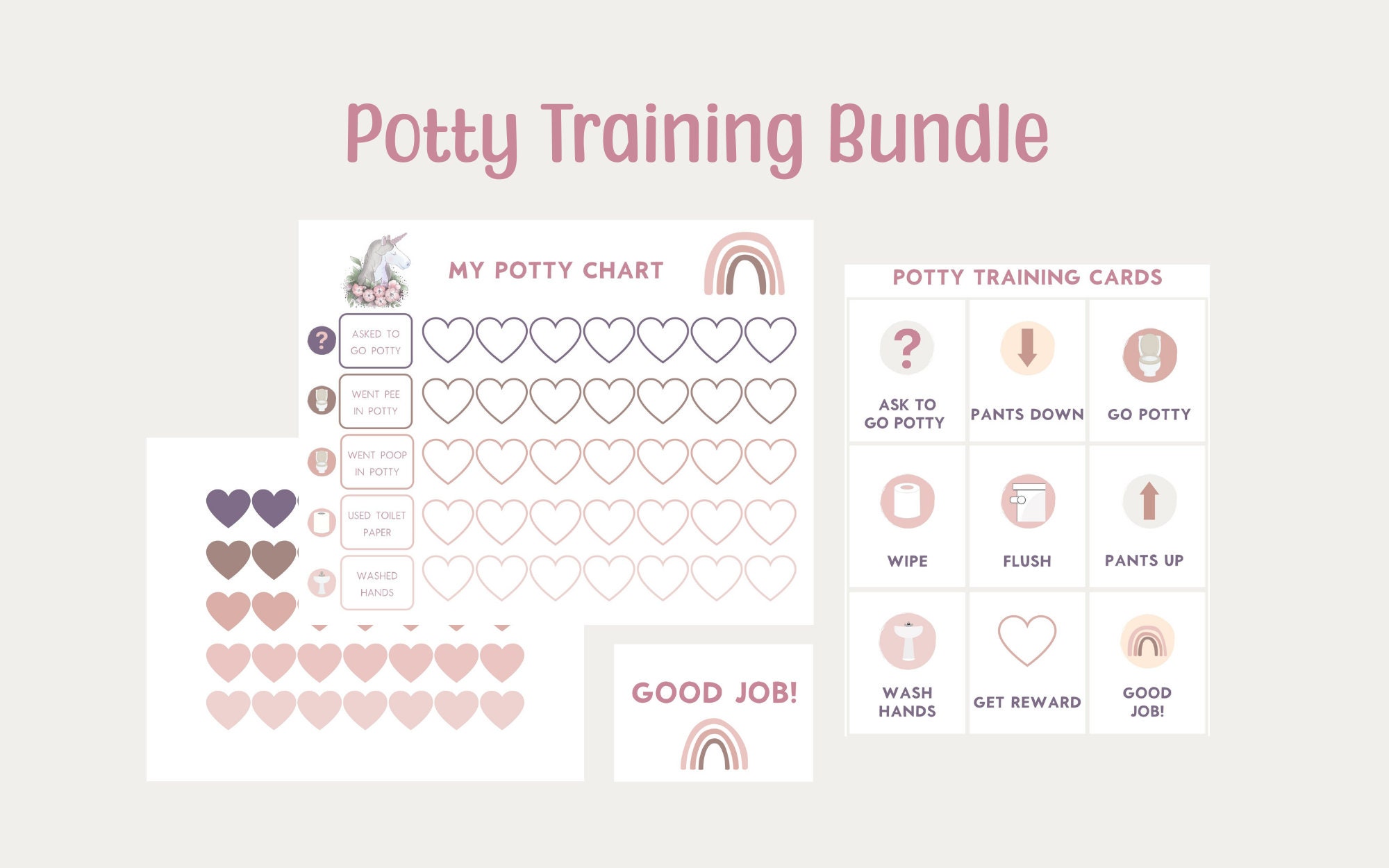 Potty Training Printable Bundle: Reward Chart, Potty Training Cards ...