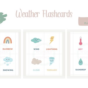 Weather Flashcards Printable Flash Cards Educational - Etsy
