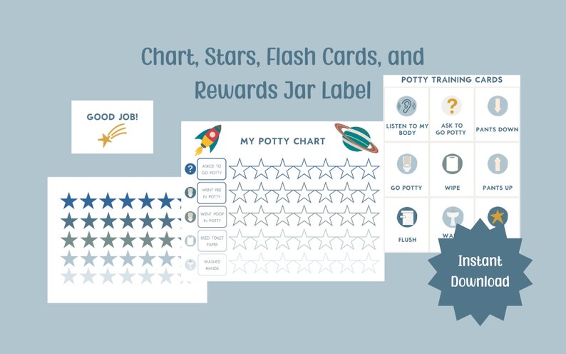 Potty Training Chart Bundle: Reward Chart, Potty Training Flash Cards ...