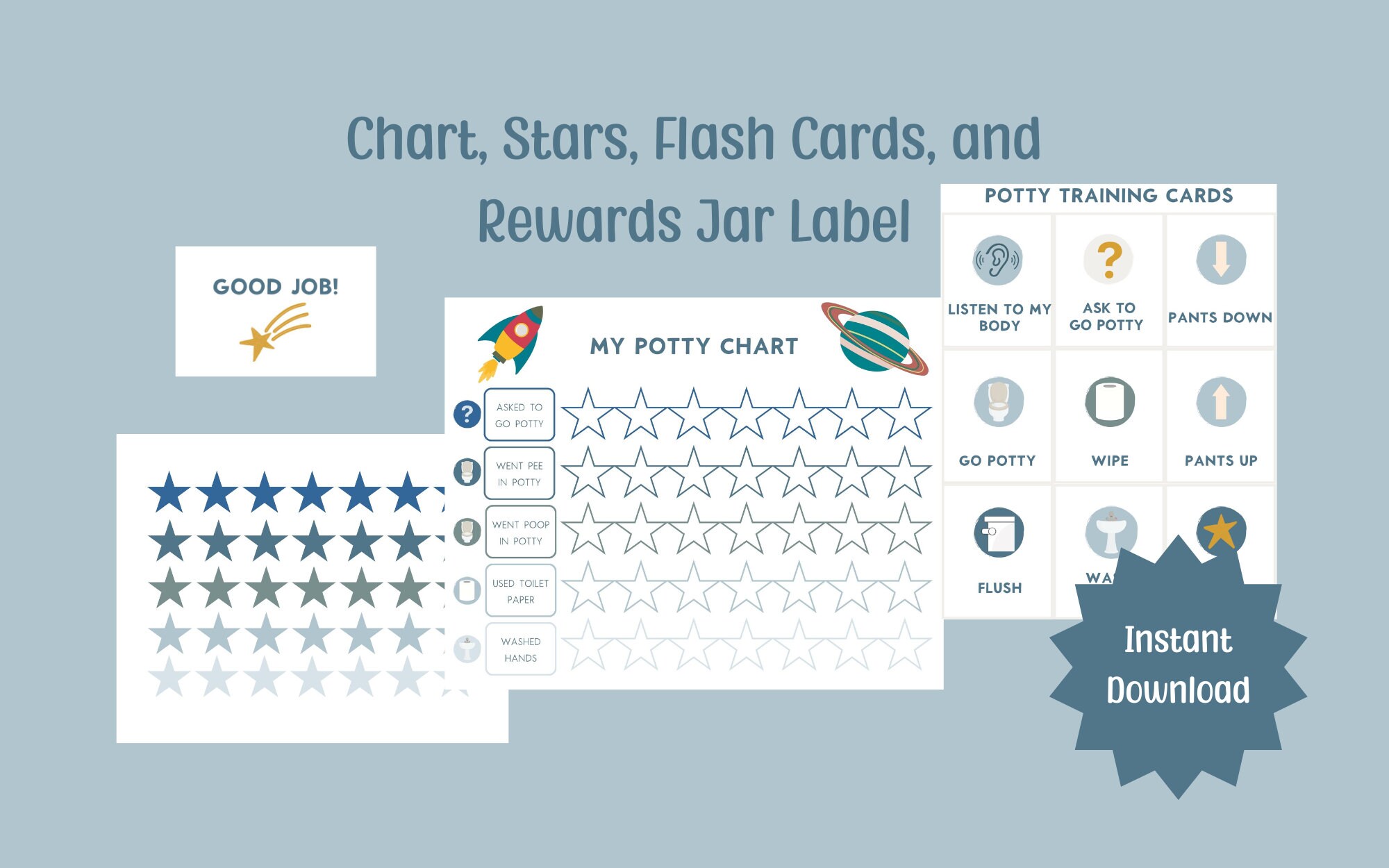 Potty Training Chart Bundle: Reward Chart, Potty Training Flash Cards ...