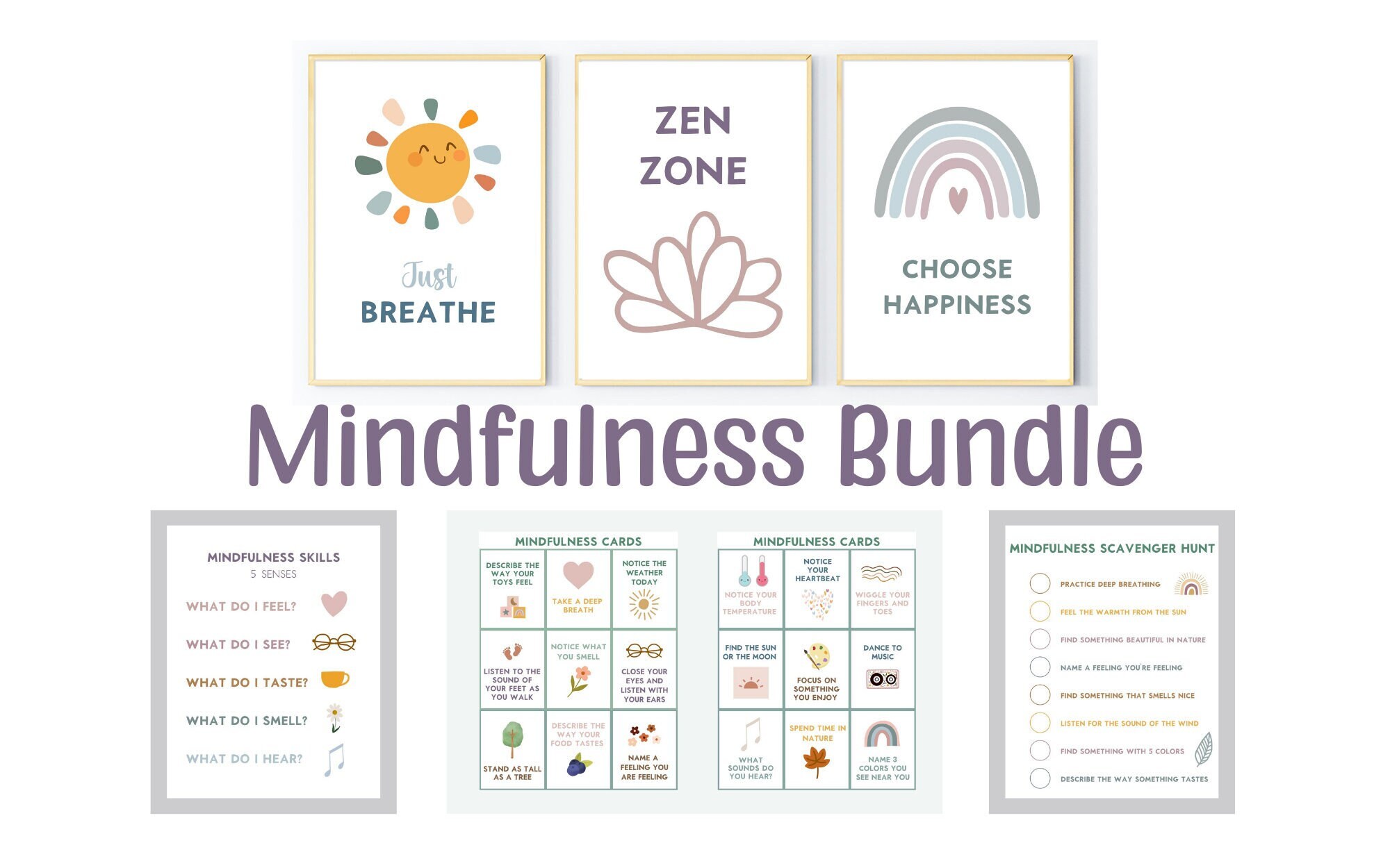 Mindfulness Bundle: Zen Zone Poster, Just Breathe, Choose Happiness ...