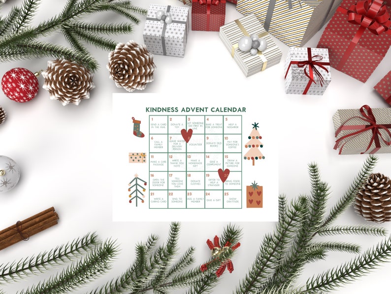 Kindness Advent Calendar | Printable Holiday Calendar | Christmas ...