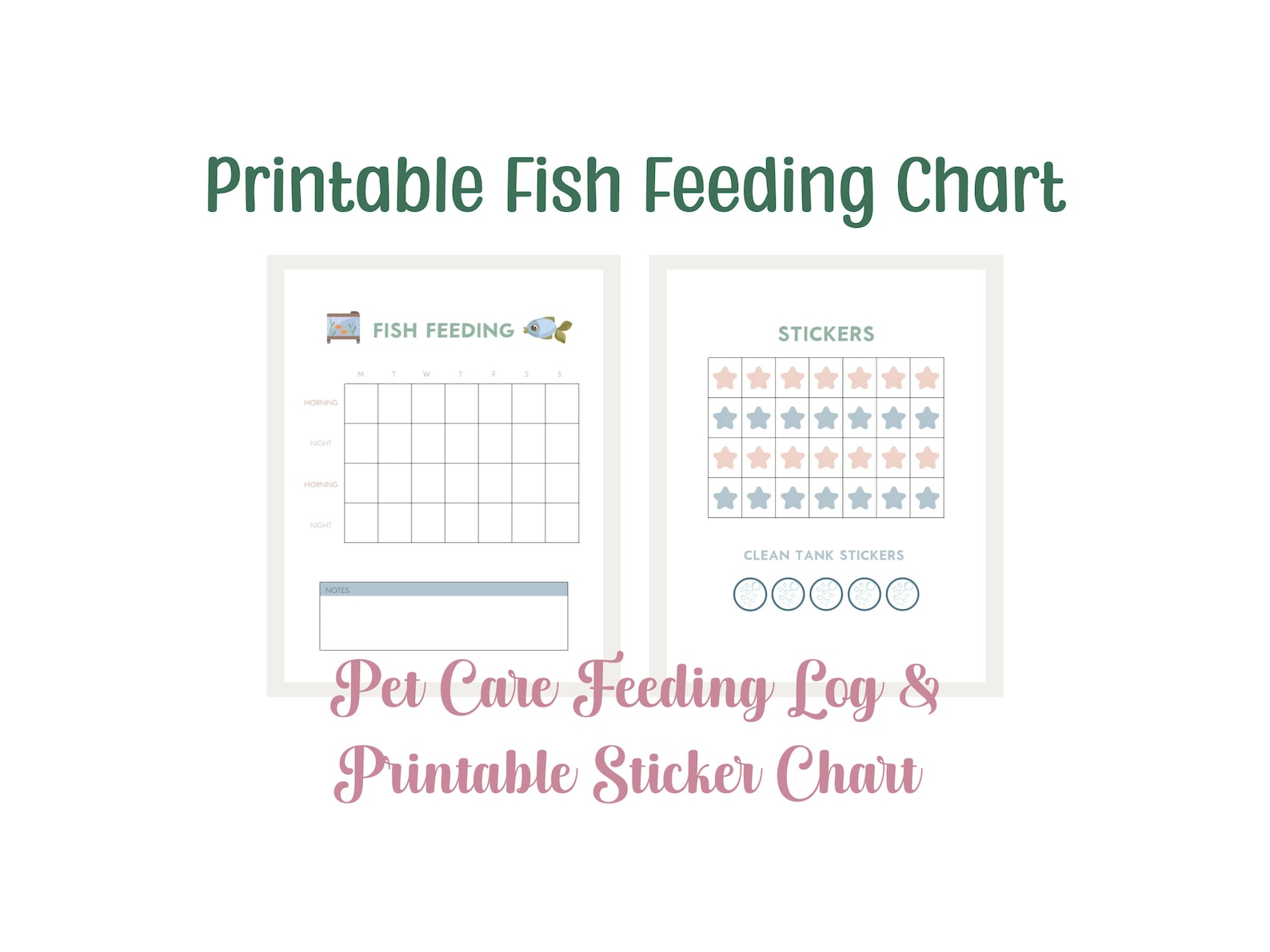 Printable Fish Chart | Fish Feeding Log for Kids | Sticker Chart | Pet ...