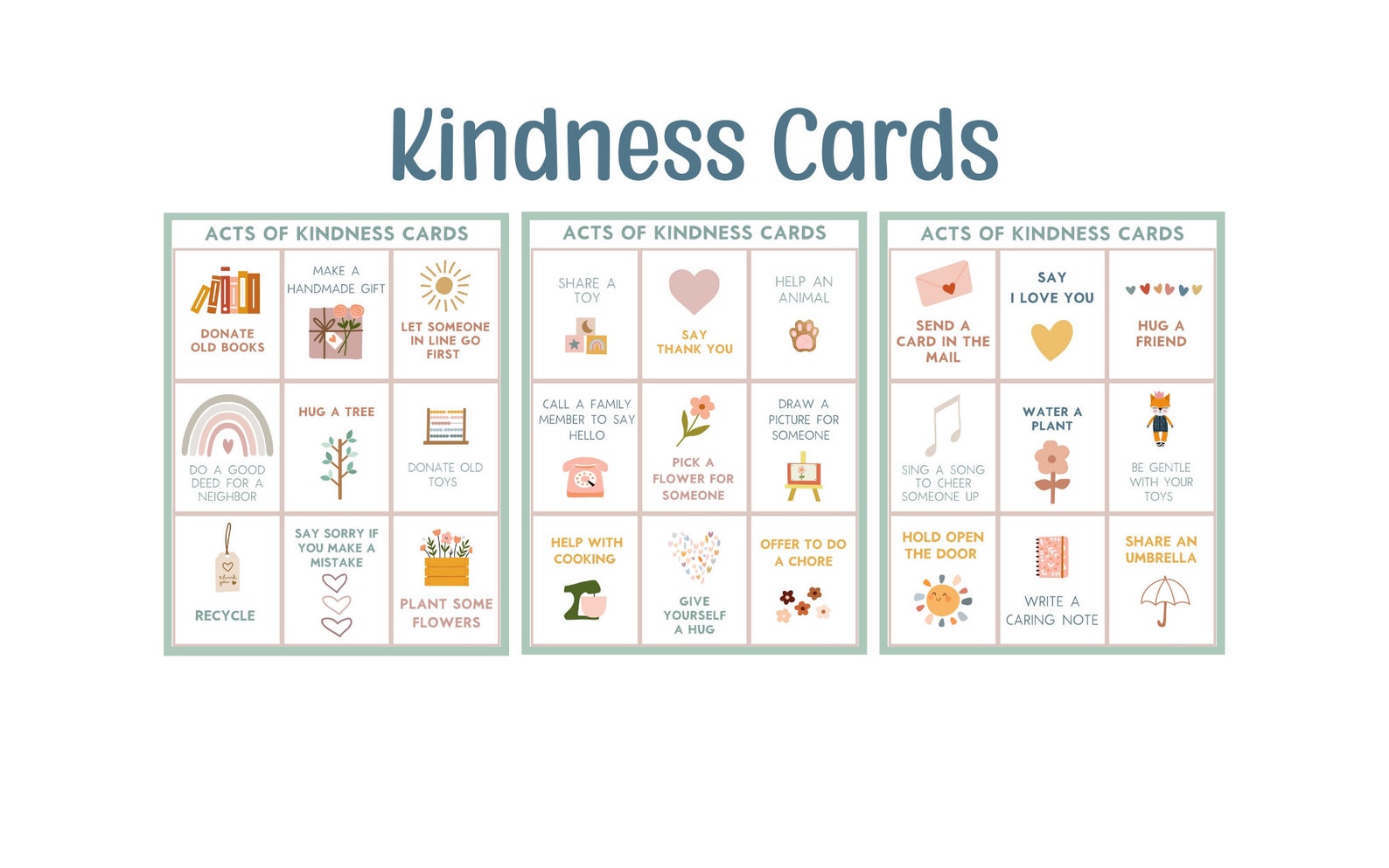 Acts of Kindness Cards | Printable Toddler Cards | Preschool Kindness ...