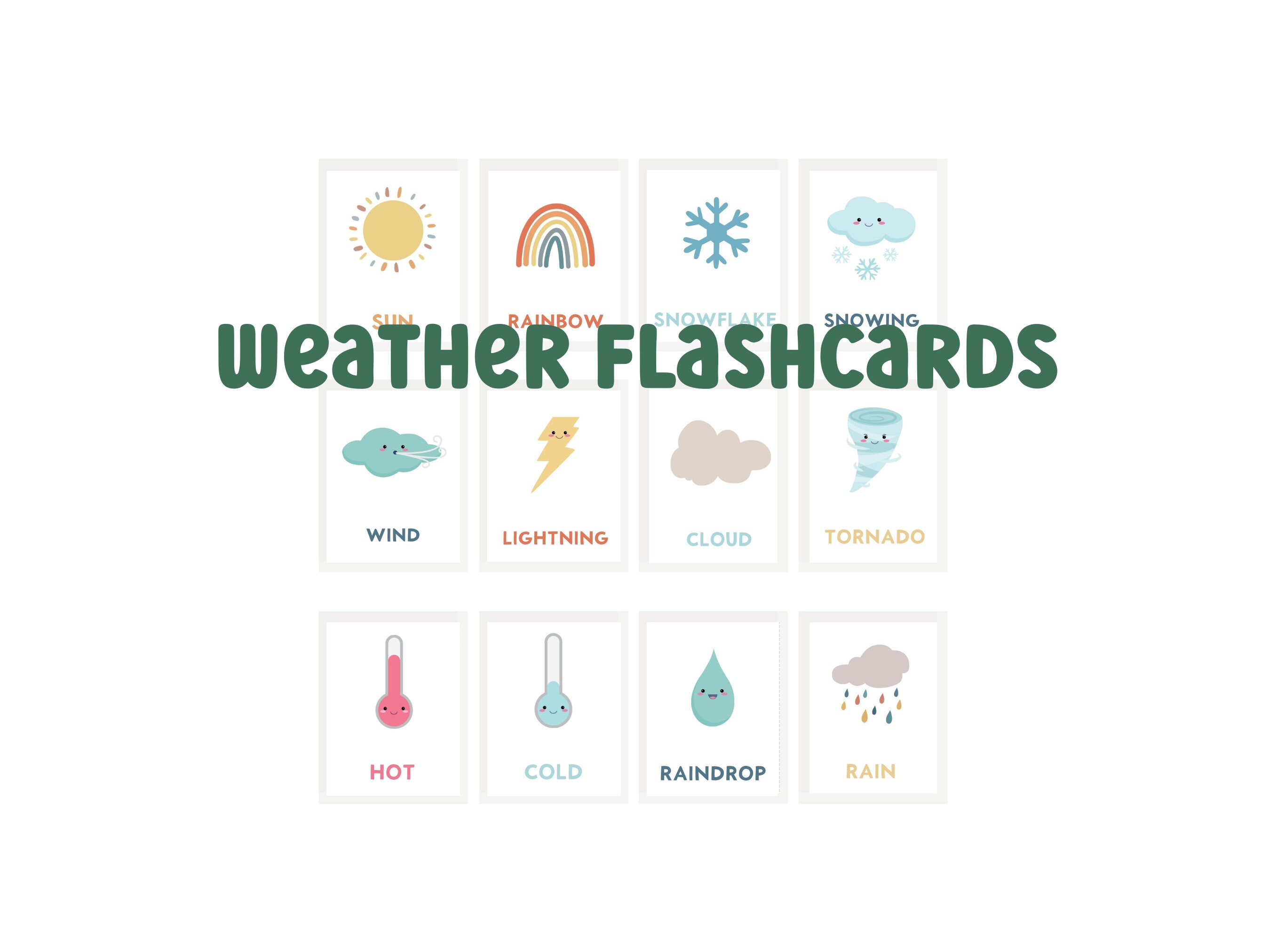 Weather Flashcards Printable Flash Cards Educational Prints for Kids - Etsy