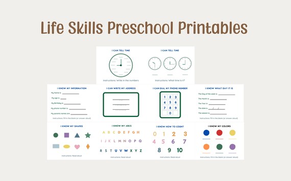 Life Skills Preschool Printables Kids Worksheets Instant - Etsy