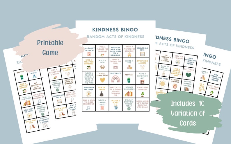Printable Kindness Bingo With Variations for Kids to Encourage Random ...