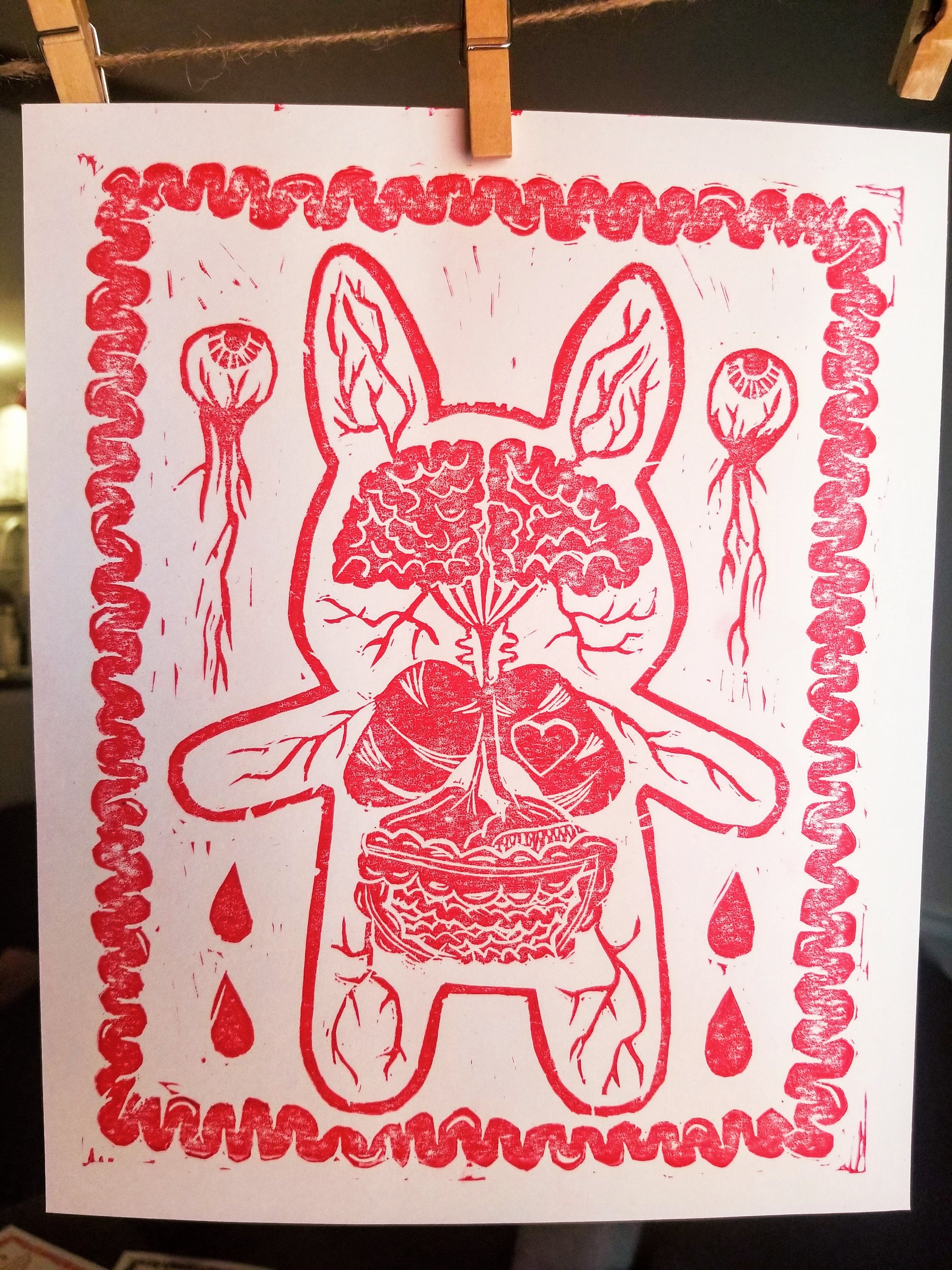 Rabbit Guts Linocut Block Print 9w X 11h - Etsy