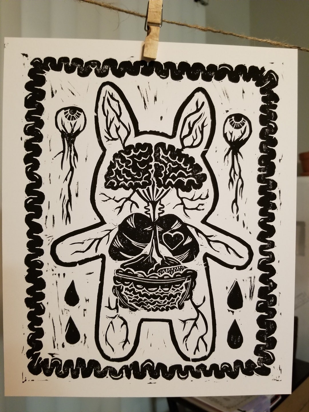 Rabbit Guts Linocut Block Print 9"w X 11"h - Etsy