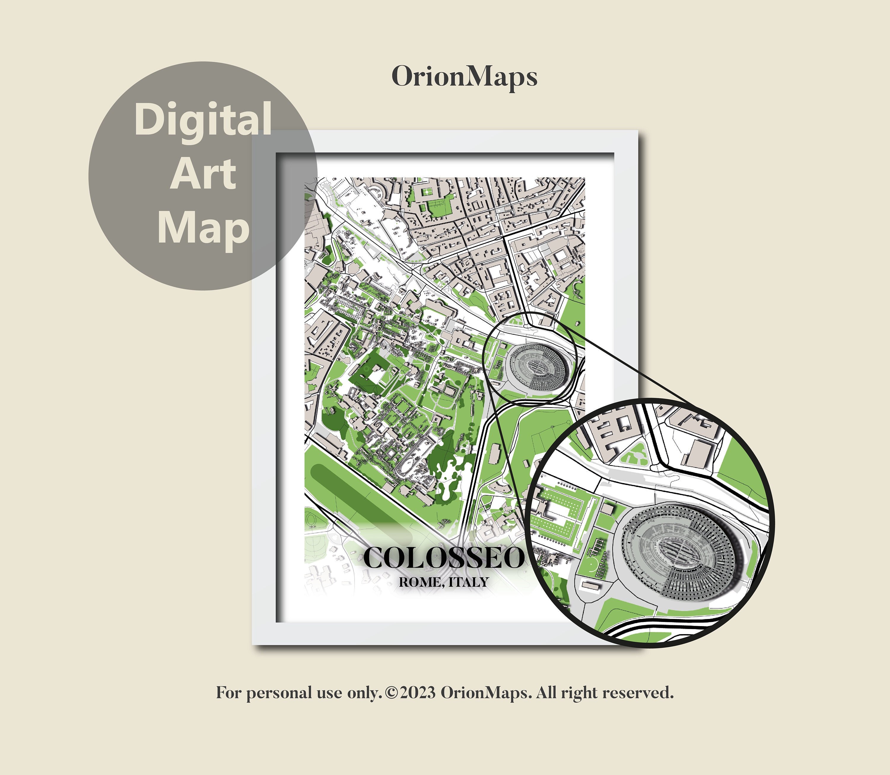 ROME Art Map, Colosseum Art Map, Colosseum Floorplan, Artprint Rome ...