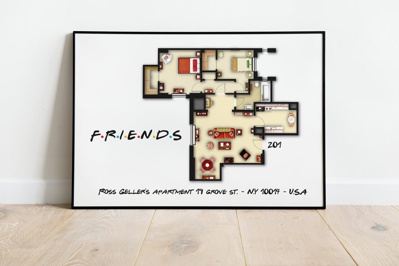 Friends Floor Plan Wall Art - Friends Apartment Layout Digital Print - Etsy