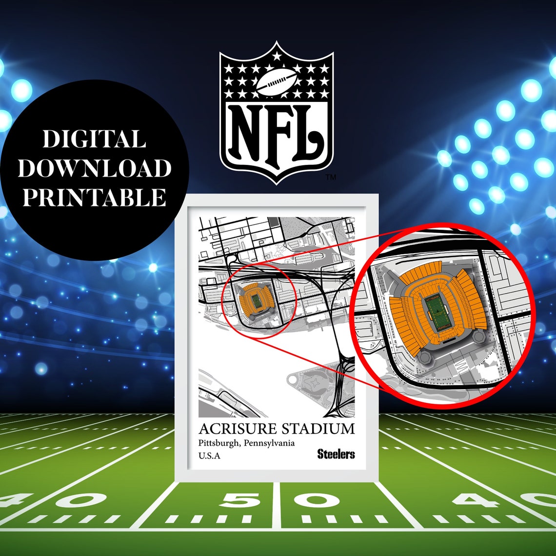 Heinz Field, Acrisure Stadium, Heinz Field Map, Stadium Print, Nfl ...