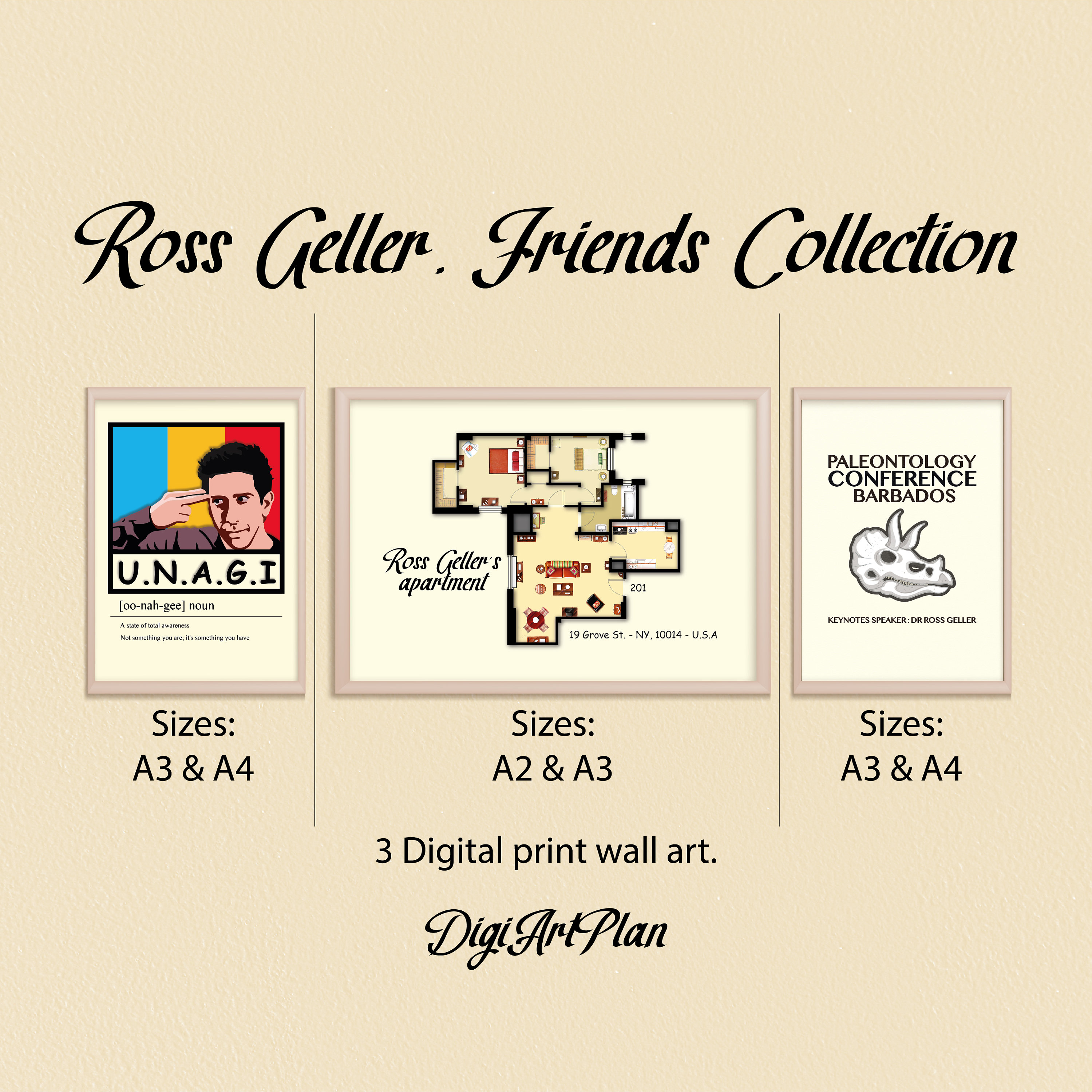 Friends Tv Show Ross Geller Art Collection 3 Artprint Posters for Home ...