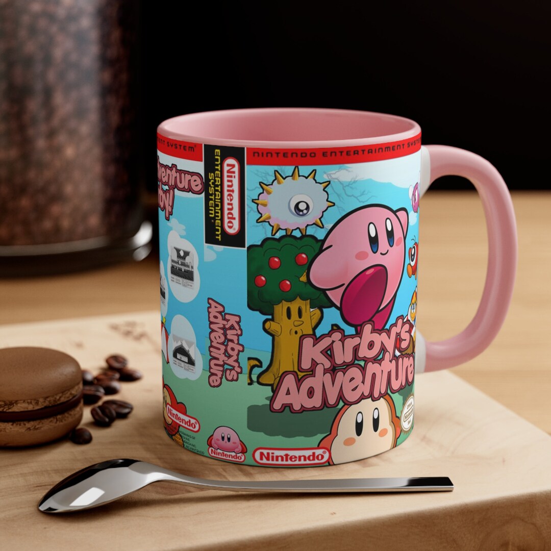 Kirbys Adventure NES 8 Bit Game Box Cover Famicom Accent Coffee Mug ...