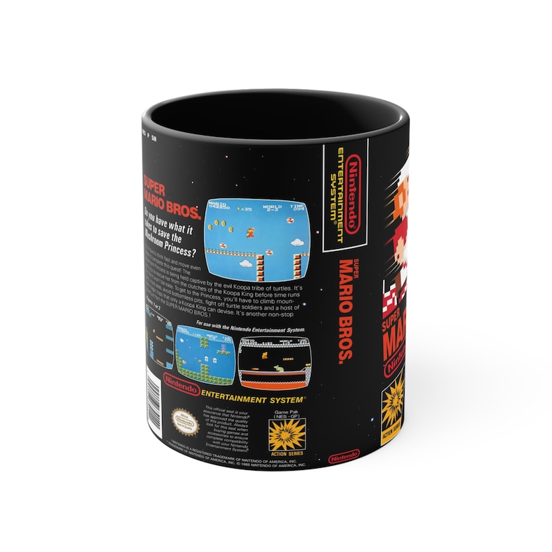 S Mario Bros NES 8 Bit Game Box Cover Famicom Accent Coffee Mug, 11 Oz ...
