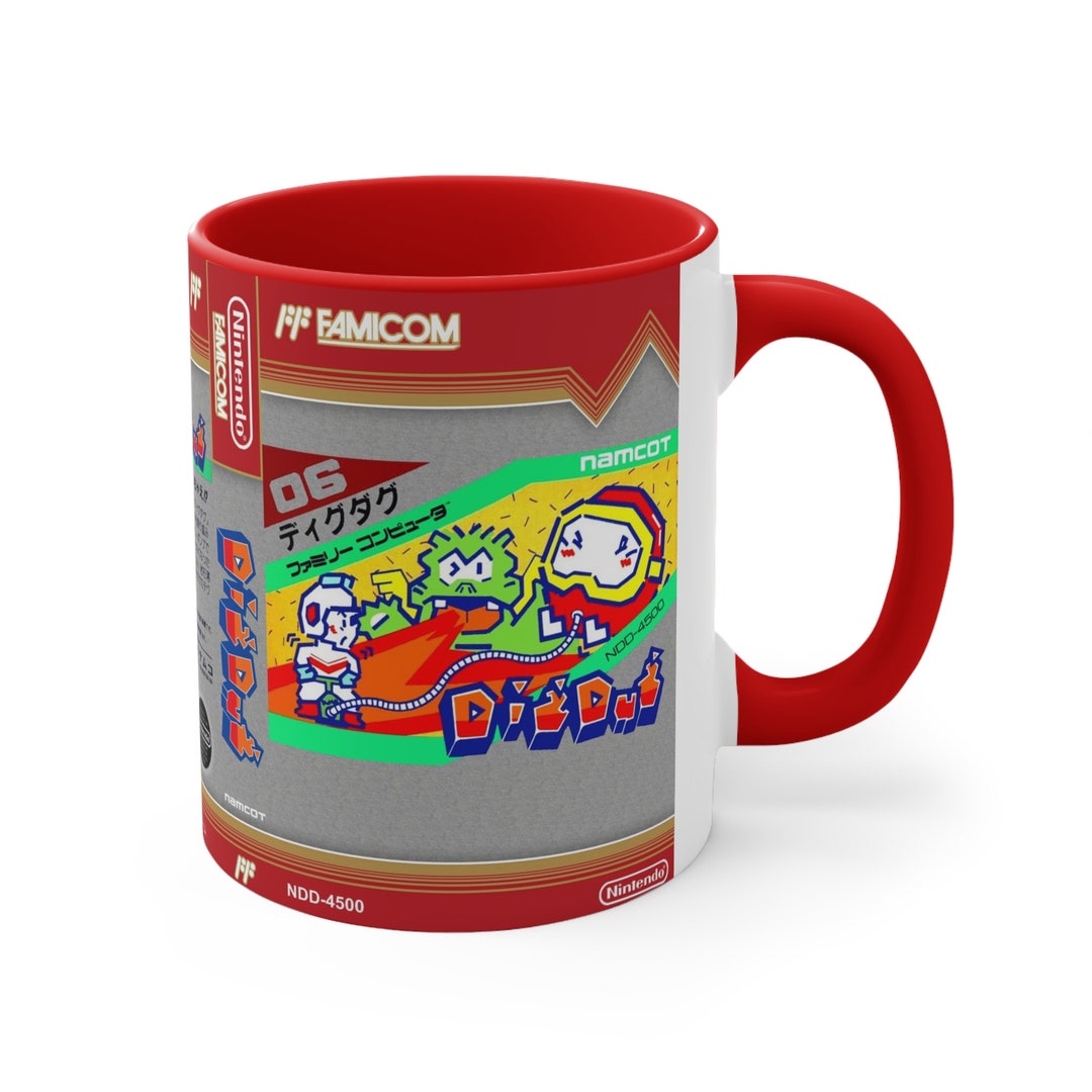 Dig Dug NES 8 Bit Game Box Cover Famicom Accent Coffee Mug, 11oz Red - Etsy