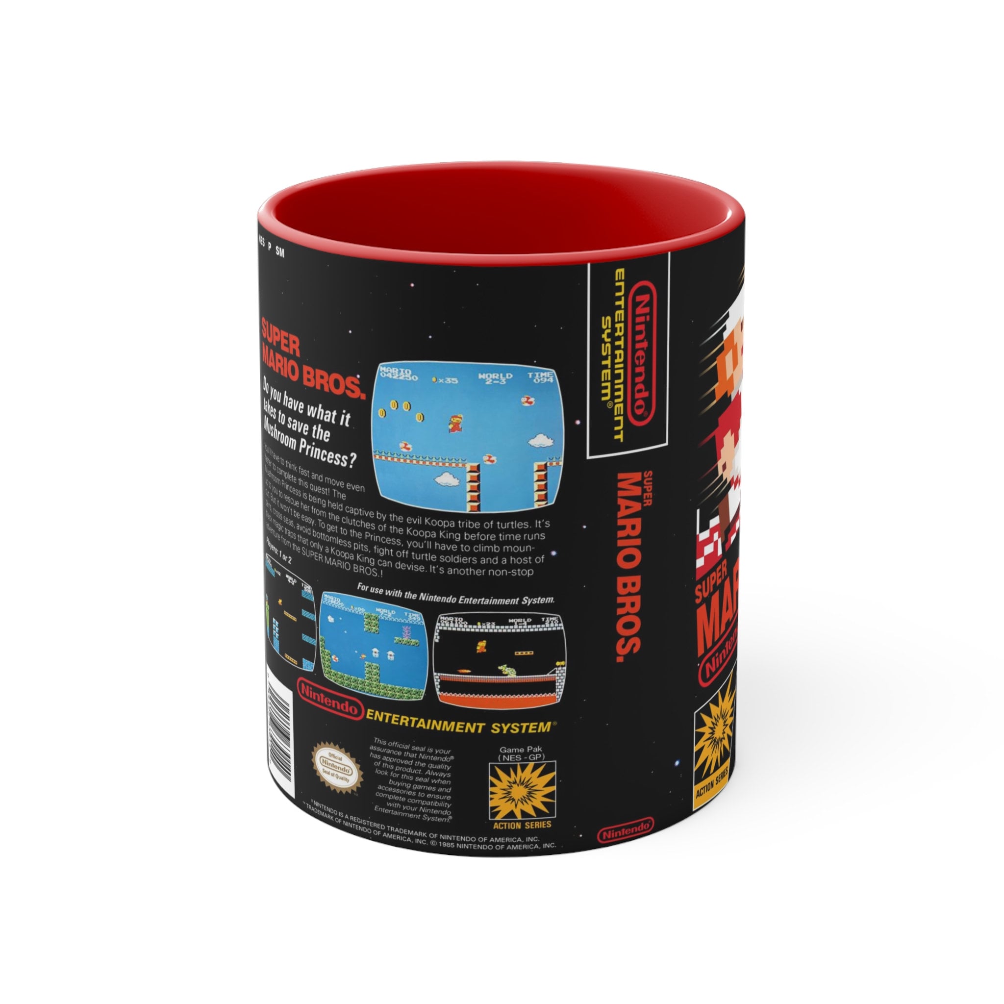 S Mario Bros NES 8 Bit Game Box Cover Famicom Accent Coffee Mug, 11 Oz ...
