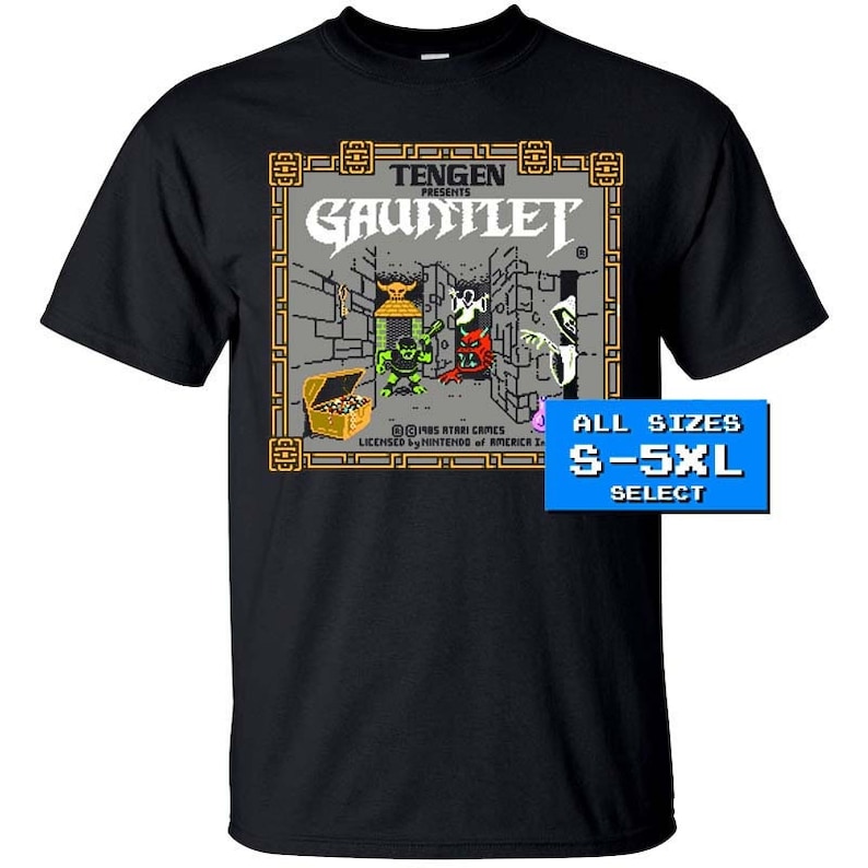 Gauntlet Start Screen T Shirt BLACK All Sizes S-5XL 100% Cotton NES ...