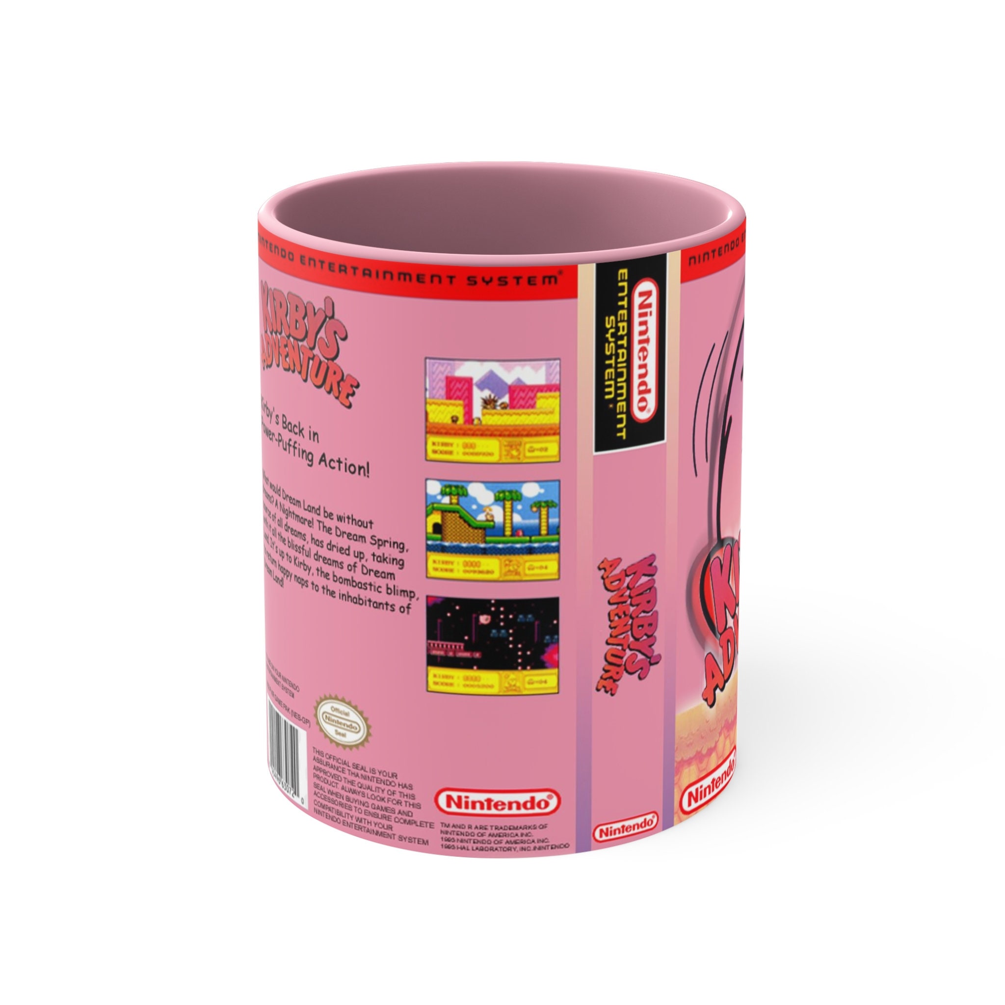 Kirbys Adventure NES 8 Bit Game Box Cover Famicom Accent Coffee Mug ...