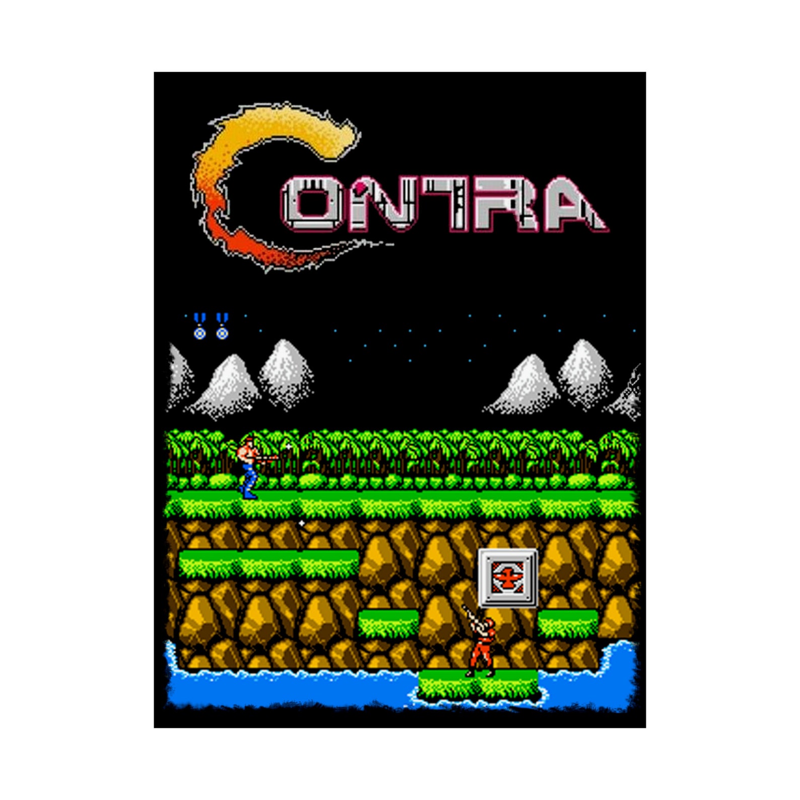 Contra Stage 1 Jungle NES 8 Bit Game Box Cover Famicom Matte Vertical ...