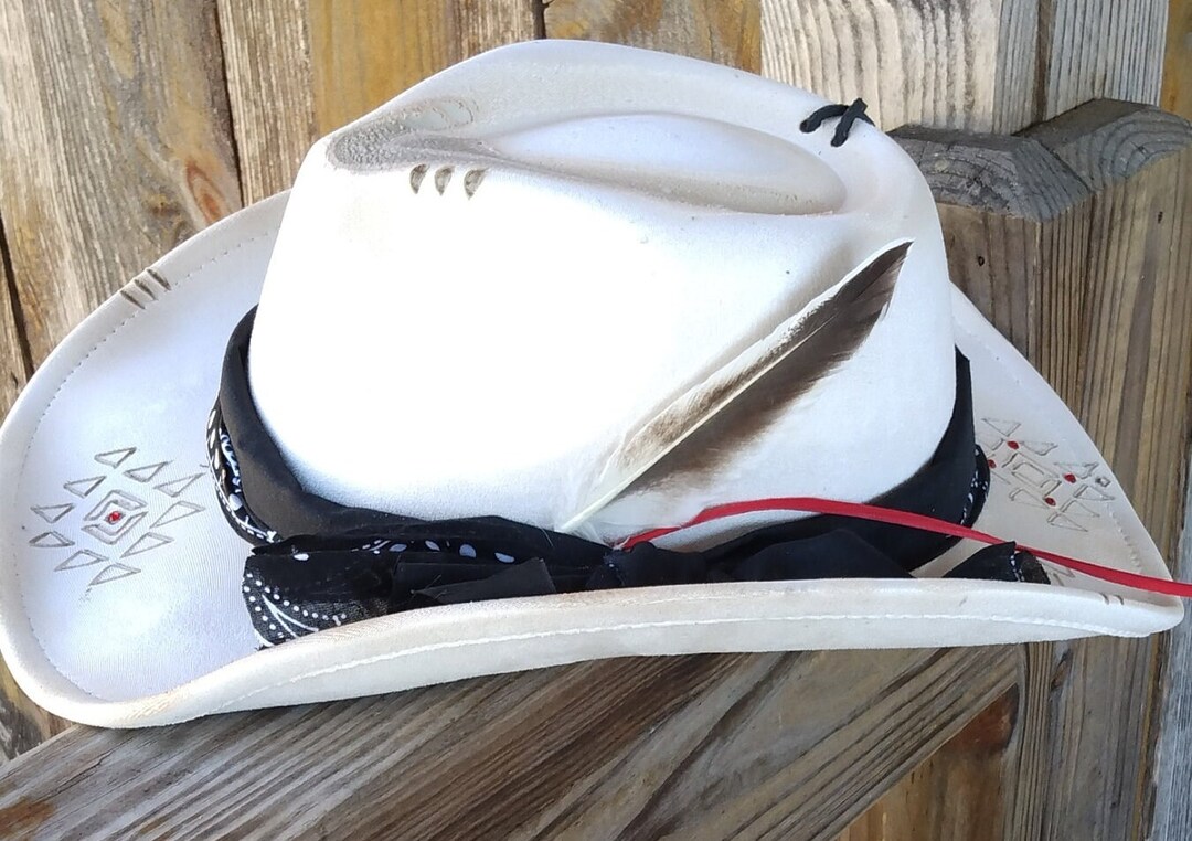 Ivory, Decorated, Cowboy Hat With a Touch of Red - Etsy