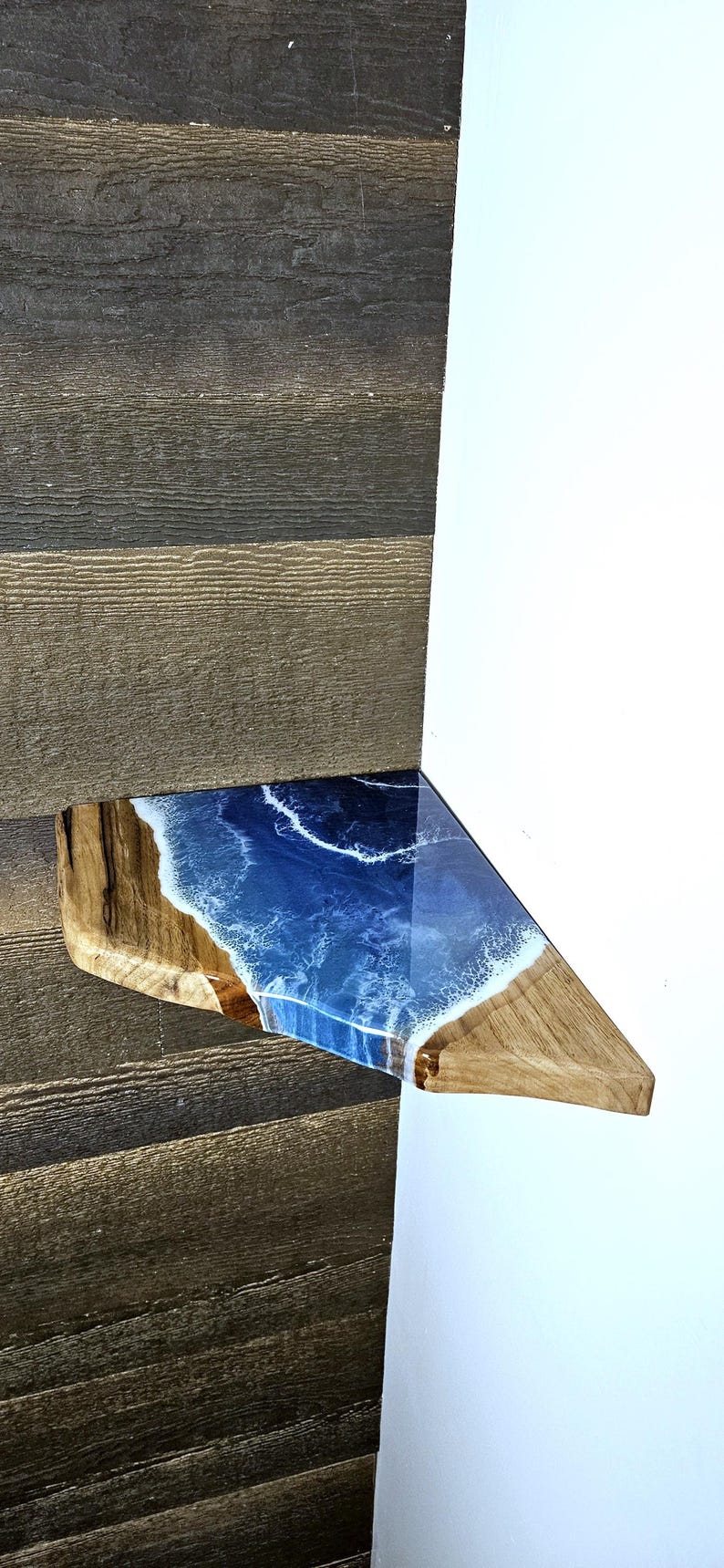 Live Edge Corner Floating Shelf: Ocean Resin Waves, Maple or Butternut ...