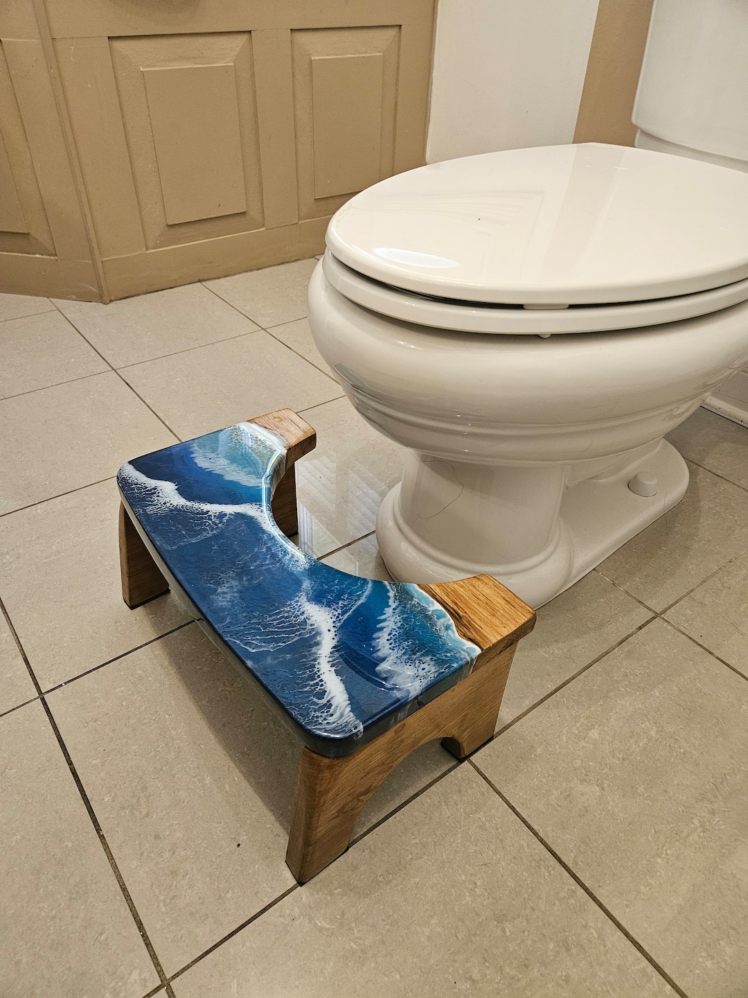Epoxy Ocean Toilet Stool / Washroom Decor / Hardwood / Homemade - Etsy