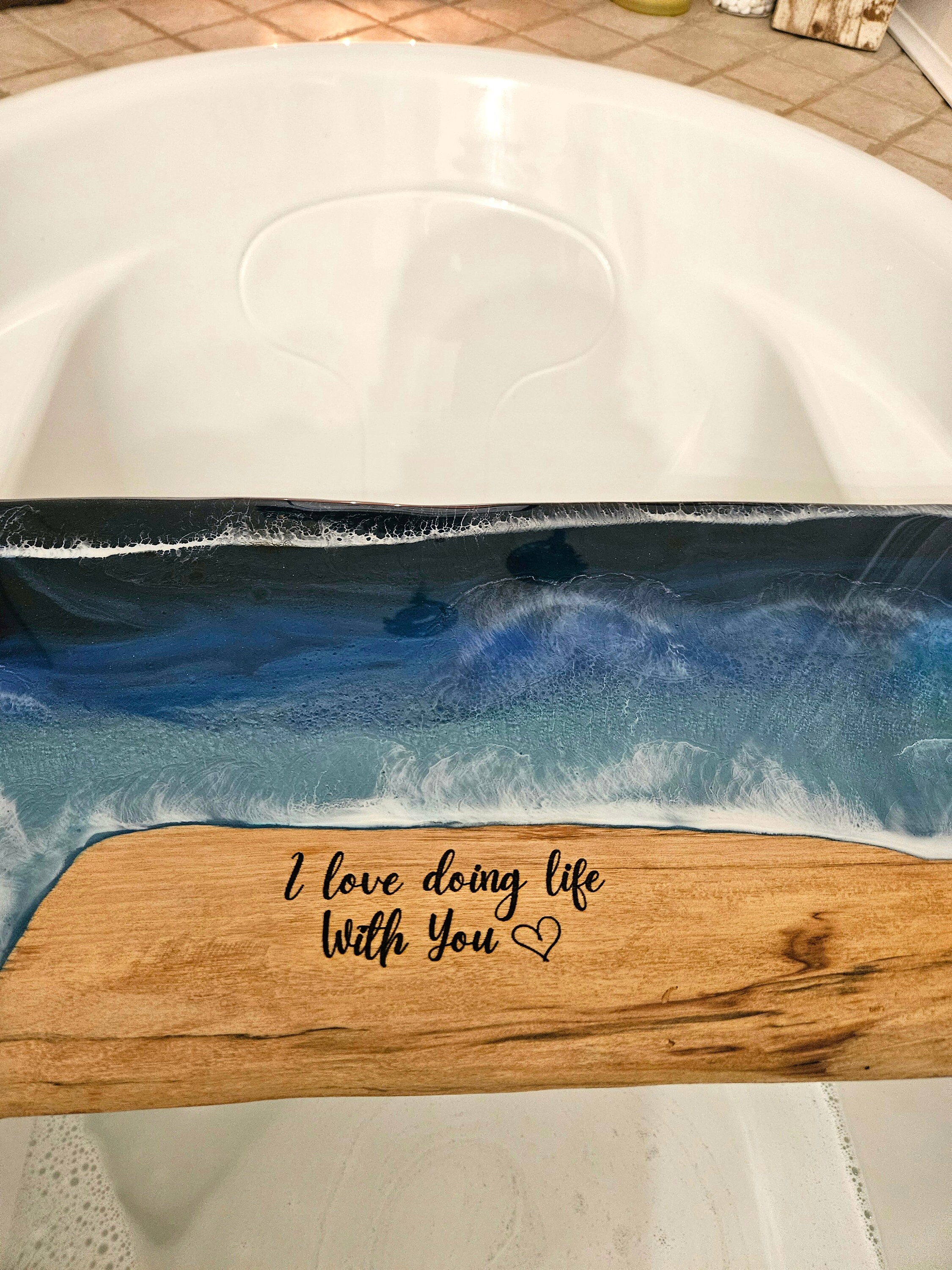 Free Engraved Personalized Bath Caddy, Custom Bathtub Tray, Beach Resin ...