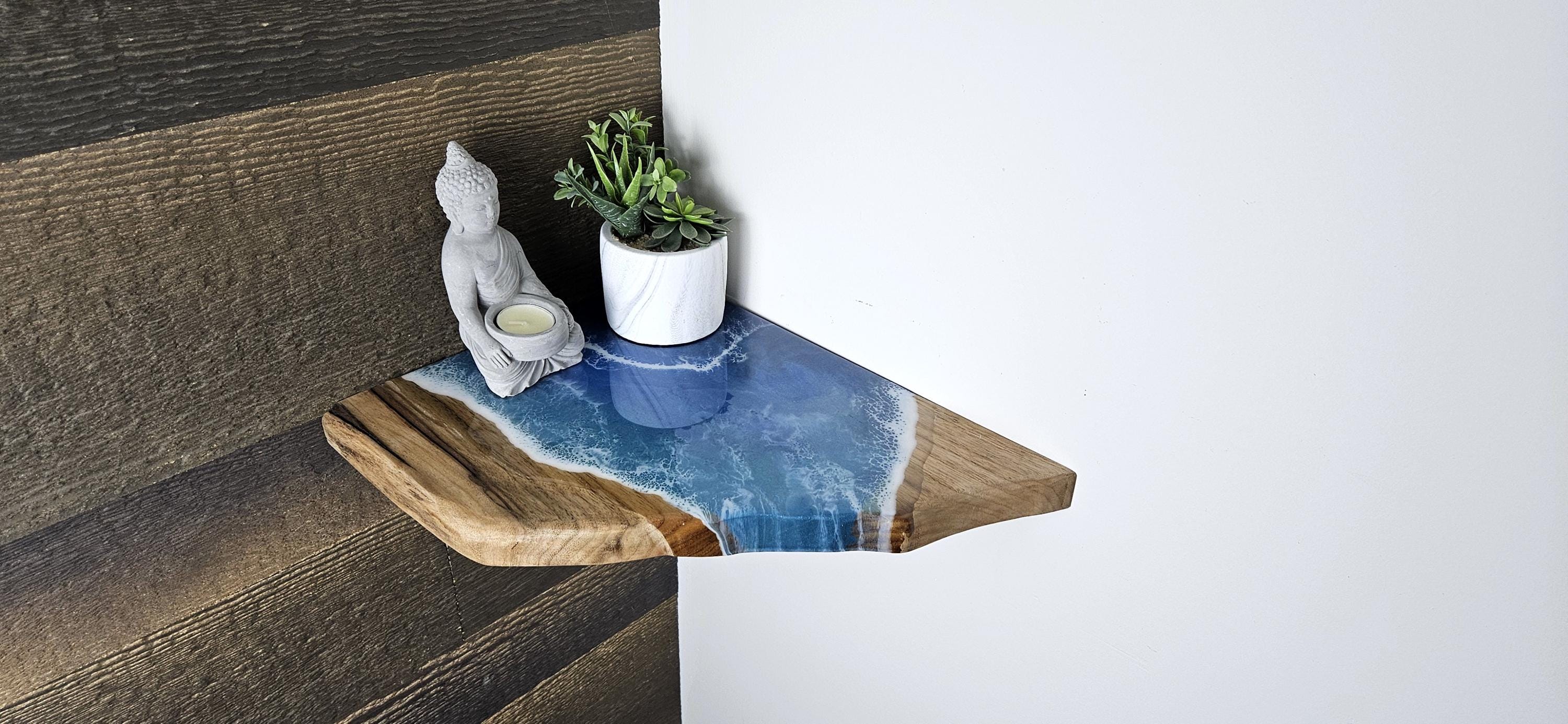 Live Edge Corner Floating Shelf: Ocean Resin Waves, Maple or Butternut ...