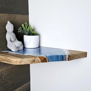 Live Edge Corner Floating Shelf: Ocean Resin Waves, Maple or Butternut ...