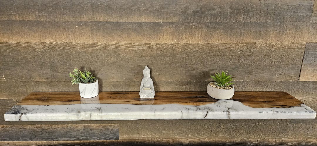 Marble Epoxy Shelf With Live Edge Wood, Floating Shelf, Home Decor ...
