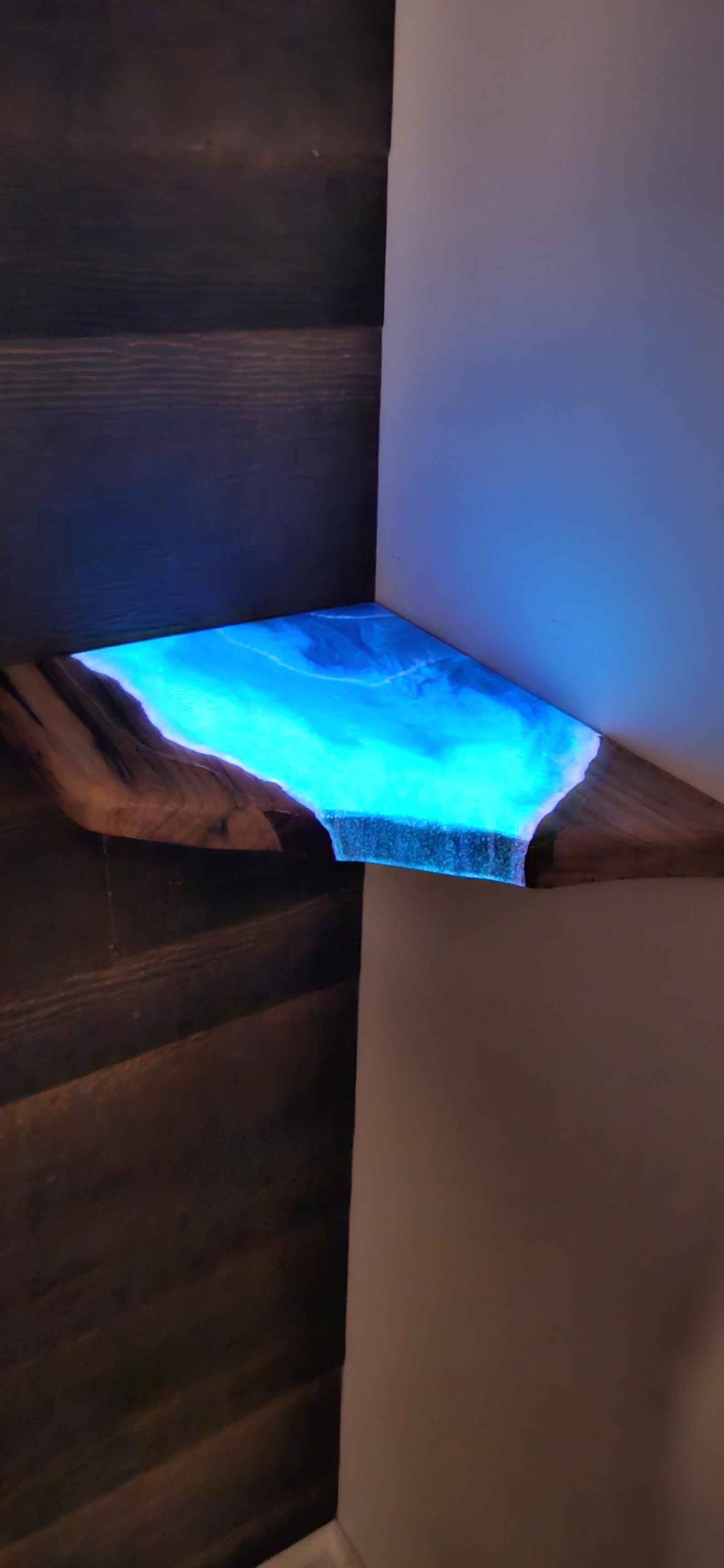 Live Edge Corner Floating Shelf: Ocean Resin Waves, Maple or Butternut ...