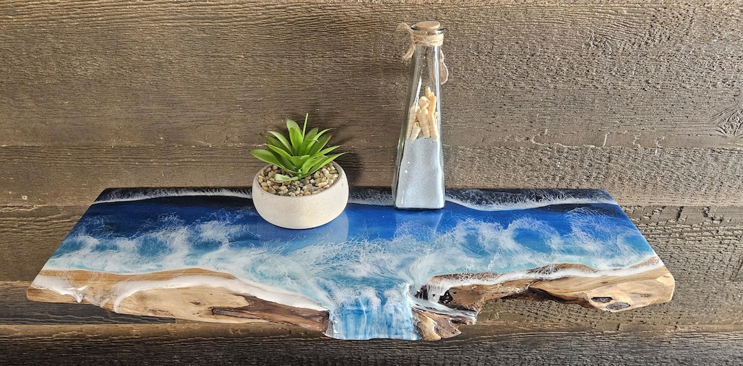 Ocean Resin Live Edge Shelf: Handmade Coastal Floating Shelf - Etsy