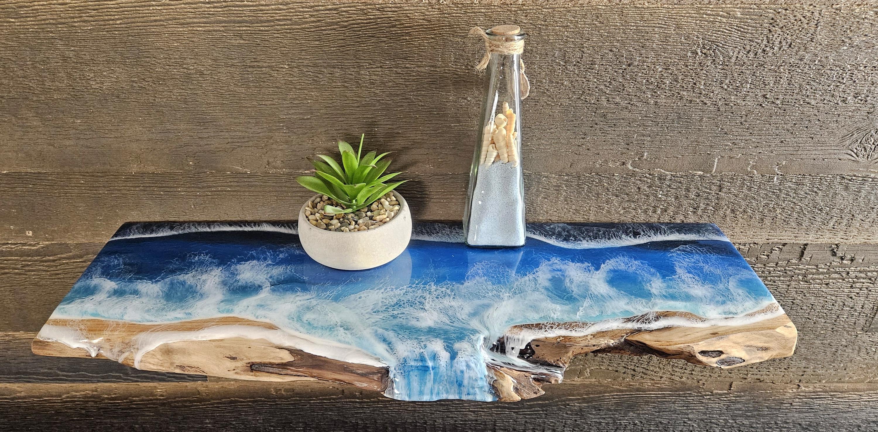 Ocean Resin Live Edge Shelf: Handmade Coastal Floating Shelf - Etsy